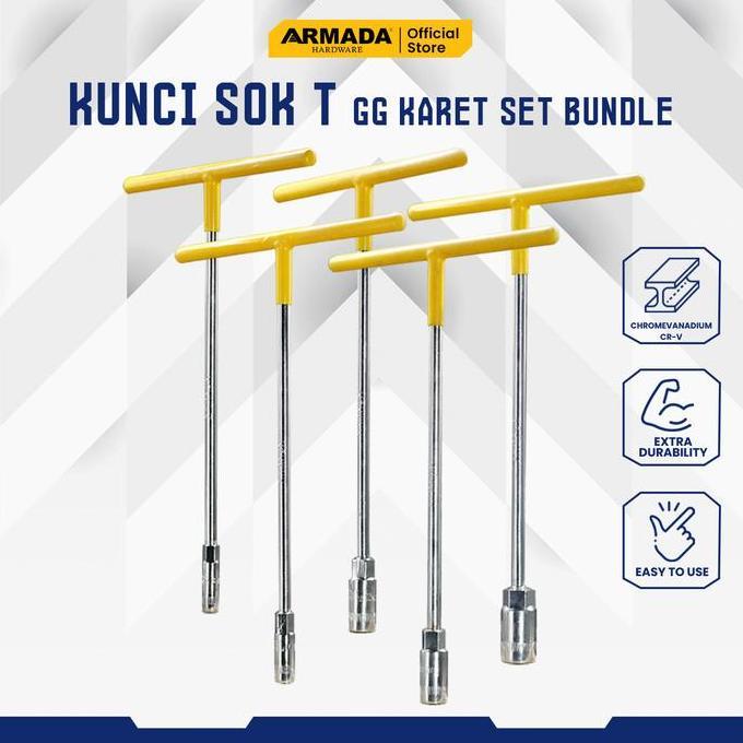 Jual Kunci Sok T CRV SET 5 / 4 / 3 PCS Gagang Karet ARMADA T-type ...