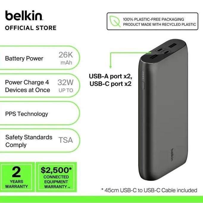 Jual Belkin BPB016btBK BoostCharge 32W PD PPS 4-Port Power Bank 26K ...