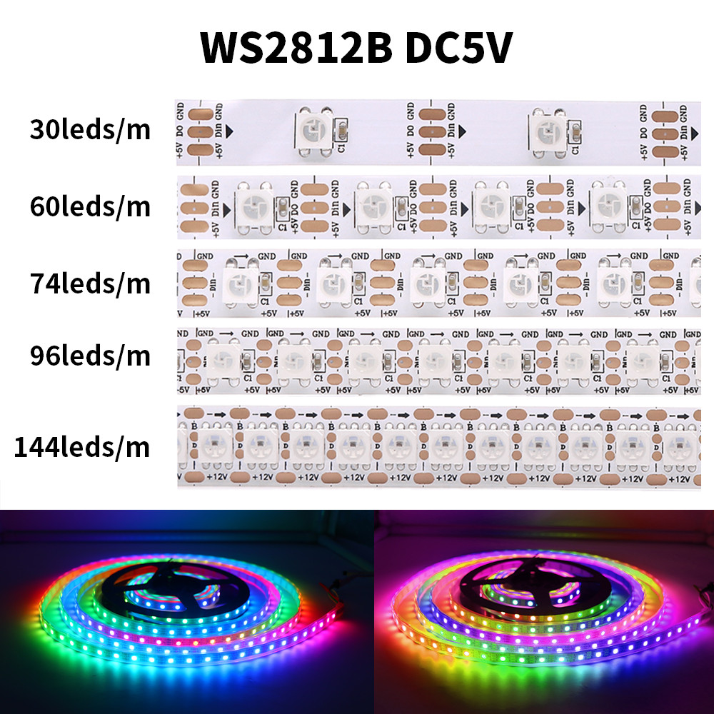 Jual 5050 RGB LED Strip Addressable DC 5V 3pin WS2812B IC 30 LEDs / M 60LEDs / M IP30 IP65 Lamp ...