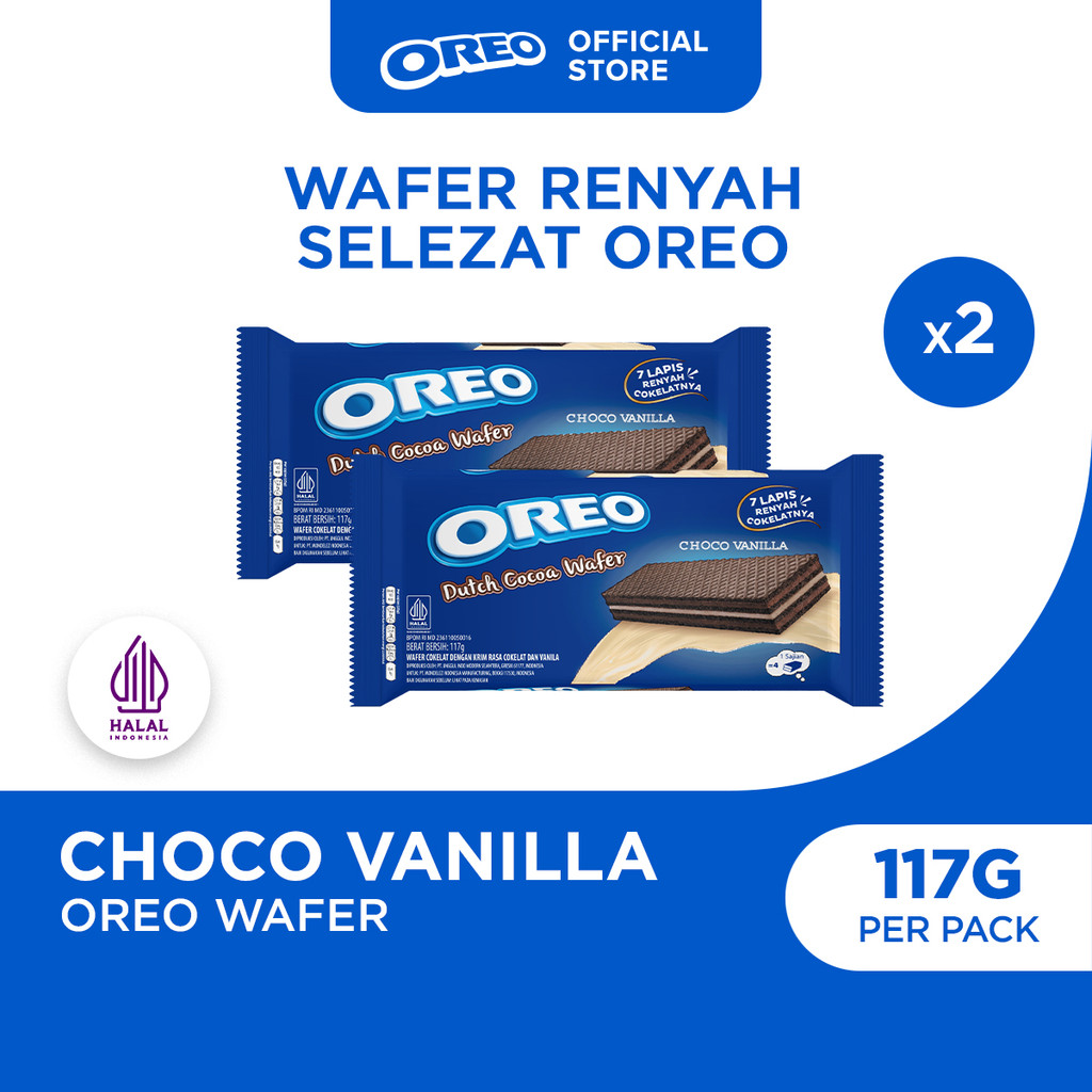 Jual Oreo Wafer Choco Vanilla 117g (Paket isi 2), Wafer Cokelat dengan ...