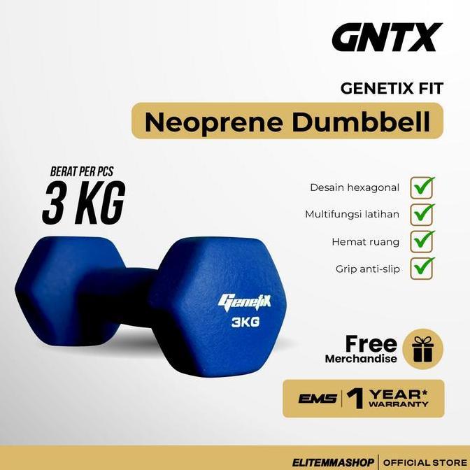 Jual TERBARU - Alat Latih Otot Dumbbell GENETIX FIT Neoprene 3 KG ...