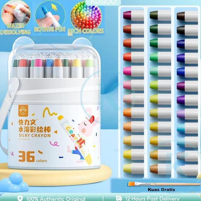 Jual KUGOO Washable Silky Crayon Putar 24/36/48 Warna Colorful Bucket ...