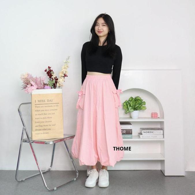 Jual Thome Rok Midi Flowy Balon Coquette Aesthetic Ballon Skirt Korean ...