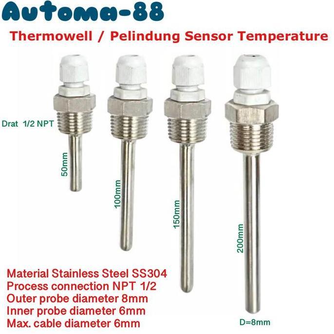 Jual Thermowell 1/2 NPT Pelindung Temperature sensor 5cm 10cm 15cm 20cm ...