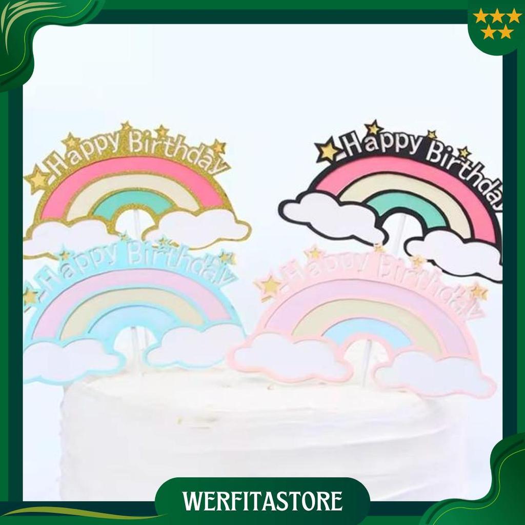 Jual Cake Topper Happy Birthday Awan Pelangi / Tusukan Kue Hbd Karton ...