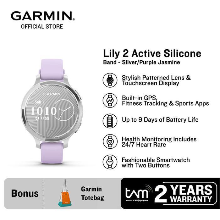 Jual Garmin Lily 2 Active Silicone Band - Silver/Purple Jasmine New ...