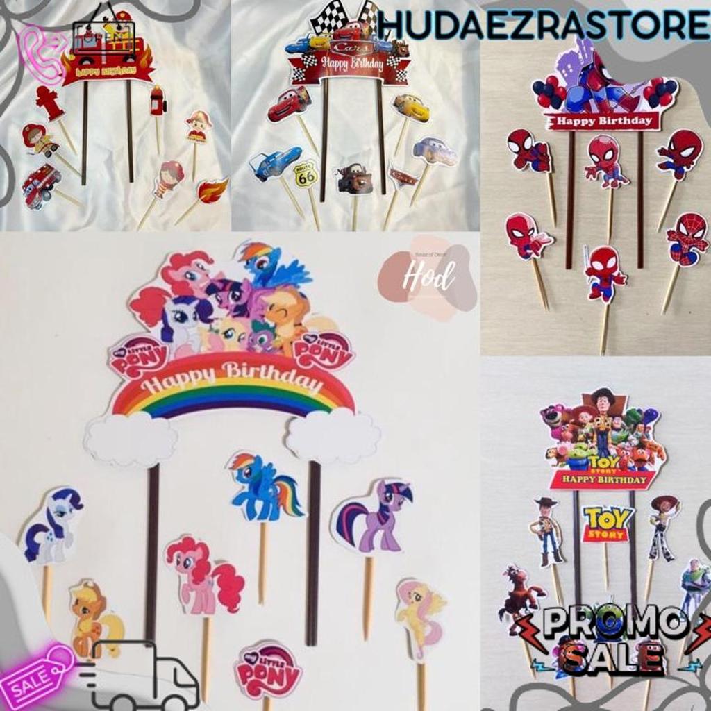 Jual New Topper Hbd Karakter Set Hiasan Kue Kartun Tulisan Happy ...