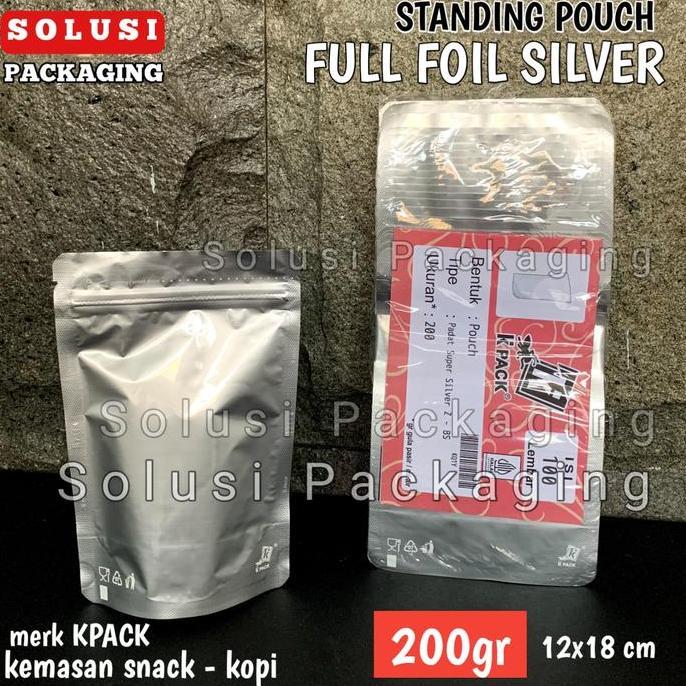 Jual KPACK STANDING POUCH SUPER FULL SILVER KEMASAN KOPI SNACK ALUFOIL ...