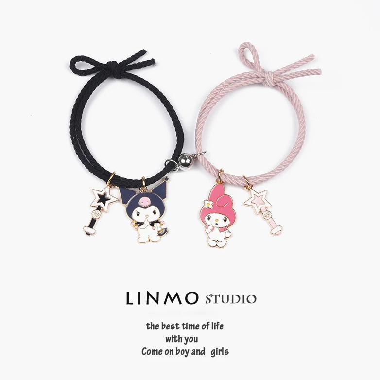 Jual MINISO One Pair Bracelet Kuromi Melody Magnetic Small Rubber Band ...