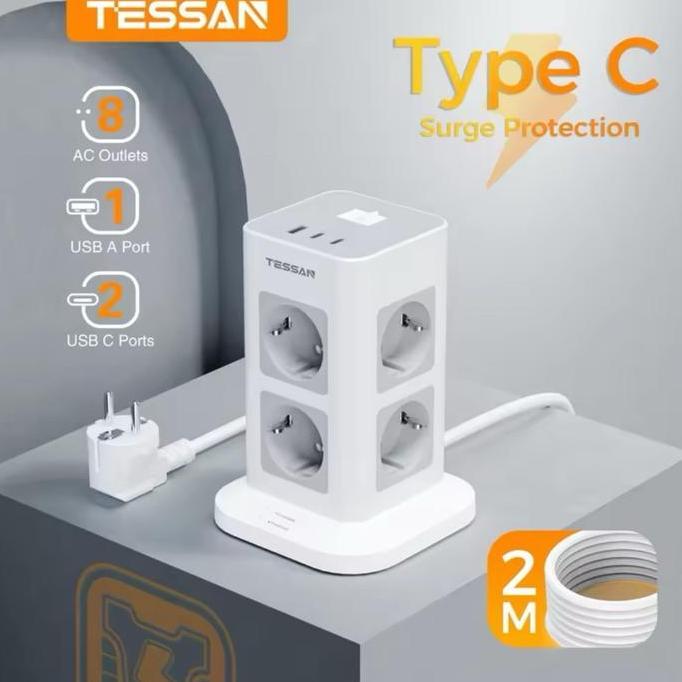 Jual KIATO- TESSAN TS-TPS03-DE-2C-GR Stop Kontak Soket Multi Outlets ...