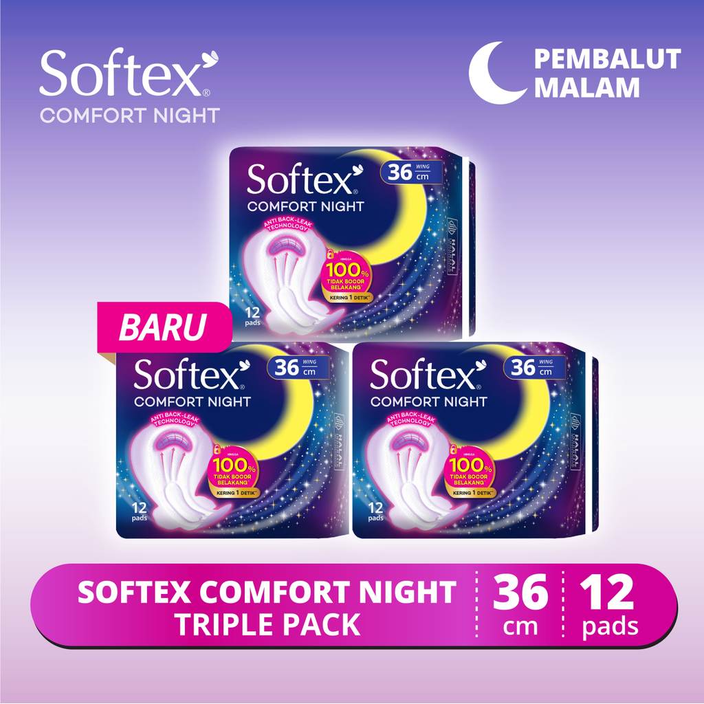 Jual Softex Comfort Night 36cm 12s x 3 Packs - Spesial Bulan Ungu ...