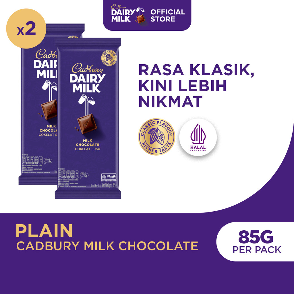 Jual Cadbury Dairy Milk 85g (Paket isi 2), Cokelat Susu | Shopee Indonesia
