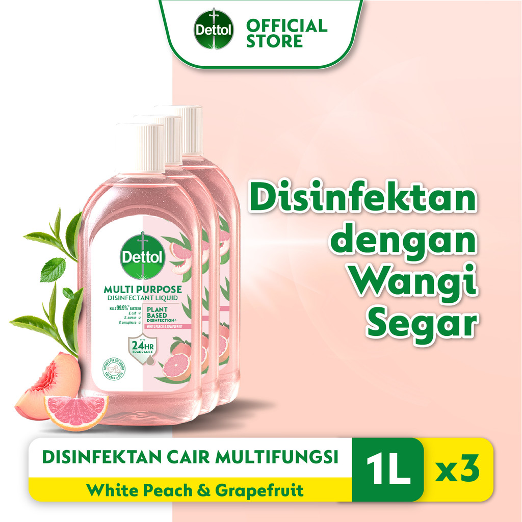 Jual Dettol Multipurpose Antiseptic Liquid Peach & Grapefruit 1L (3 pcs ...