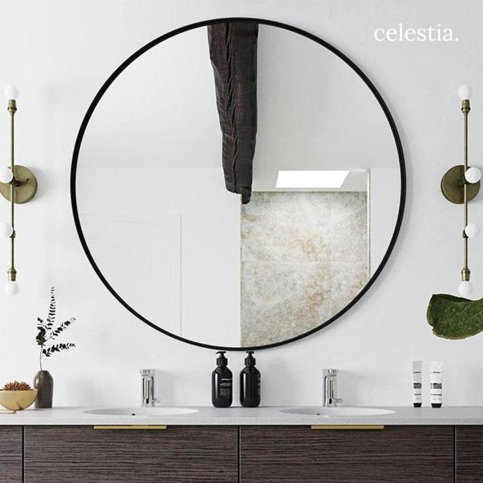 Jual Cermin Dinding Frame Bulat Aesthetic Hitam Putih Kaca Wastafel ...