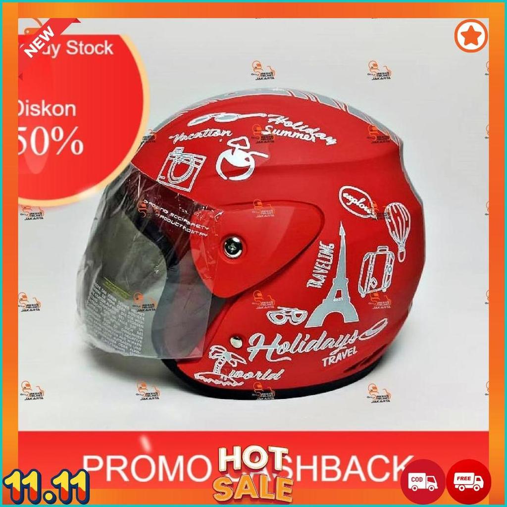 Jual Helm Helem Traveling Red Doff Model Gm Evo Half Face Ijin Sni ...