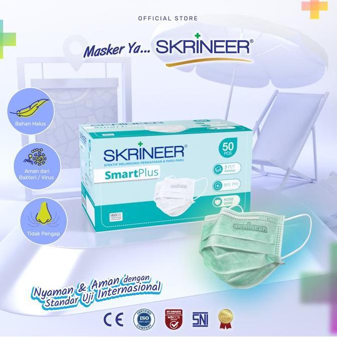 Jual Skrineer Smart Plus Masker 3 Ply Earloop Green (isi 50 pcs ...