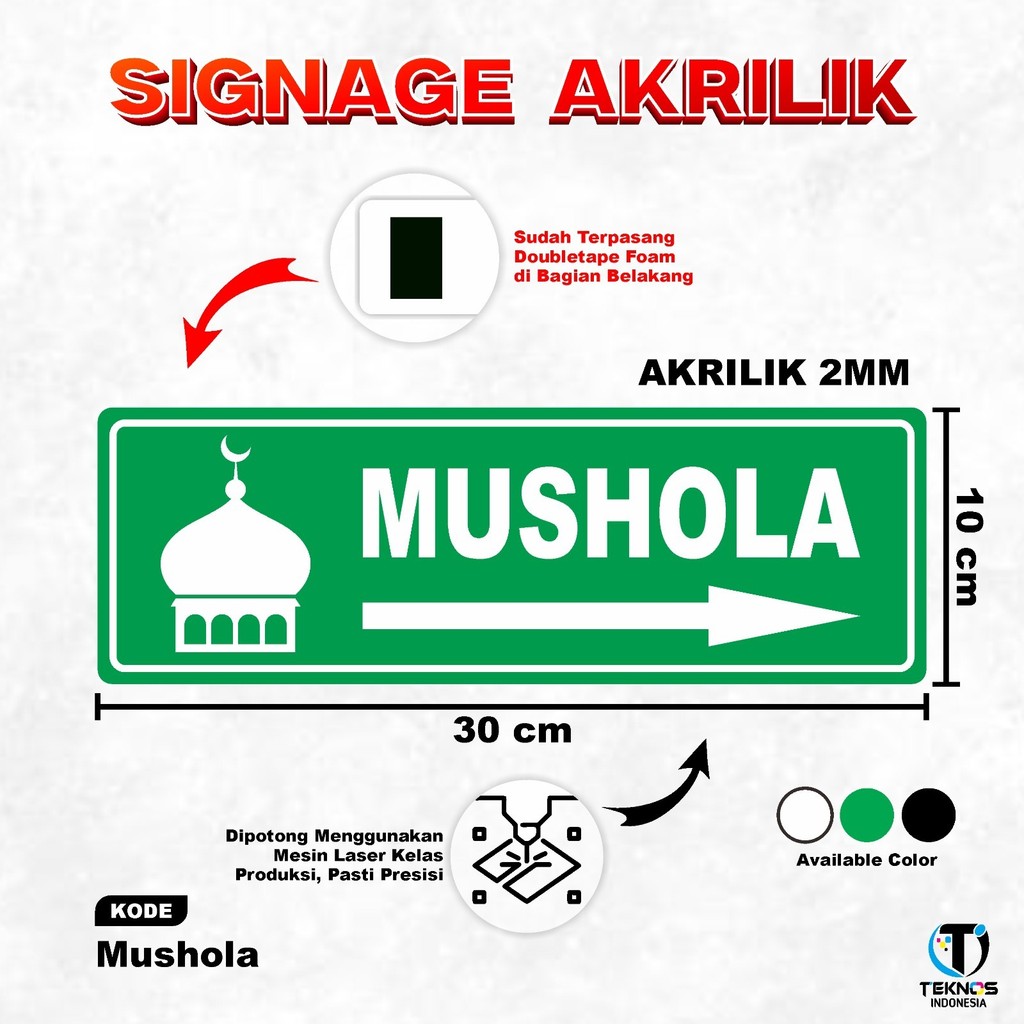Jual Signage Akrilik Tempel Dinding Papan Petunjuk Arah Mushollah Tahan ...