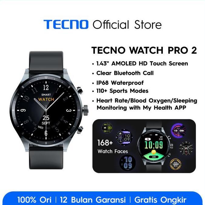 Jual AIOT TECNO Watch Pro 2 - 1.43AMOLED HD Screen, Clear Bluetooth Call, IP68, 110+ Sports ...