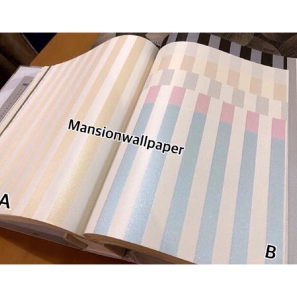 Jual Gh-67 Wallpaper Dinding Minimalis Garis Simple Cream Biru Pink ...