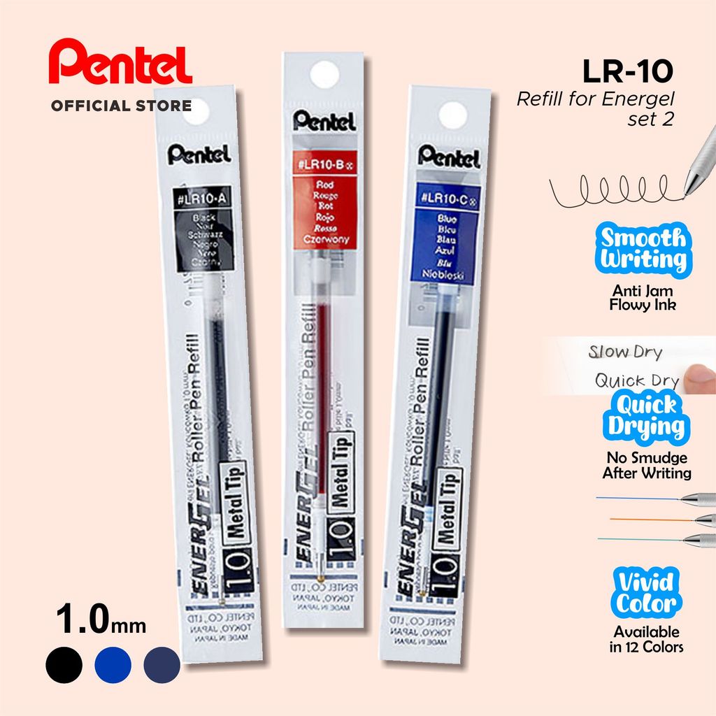 Jual Refill Pulpen 1.0mm SET 2 untuk Pentel Energel LR-10 | Pen Isi ...