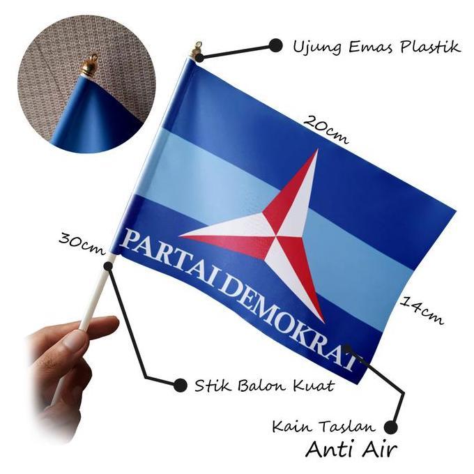 Jual Bendera Stik Tangan Demokrat Pawai Mini Kecil Anti Air Shopee