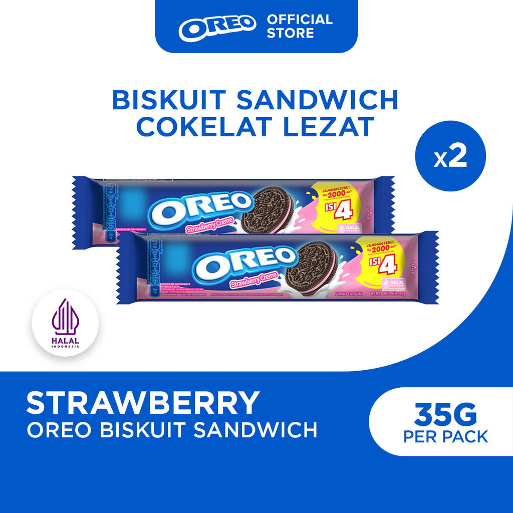 Jual Oreo Strawberry Creme 35g (Paket isi 2), Biskuit Sandwich Cokelat ...