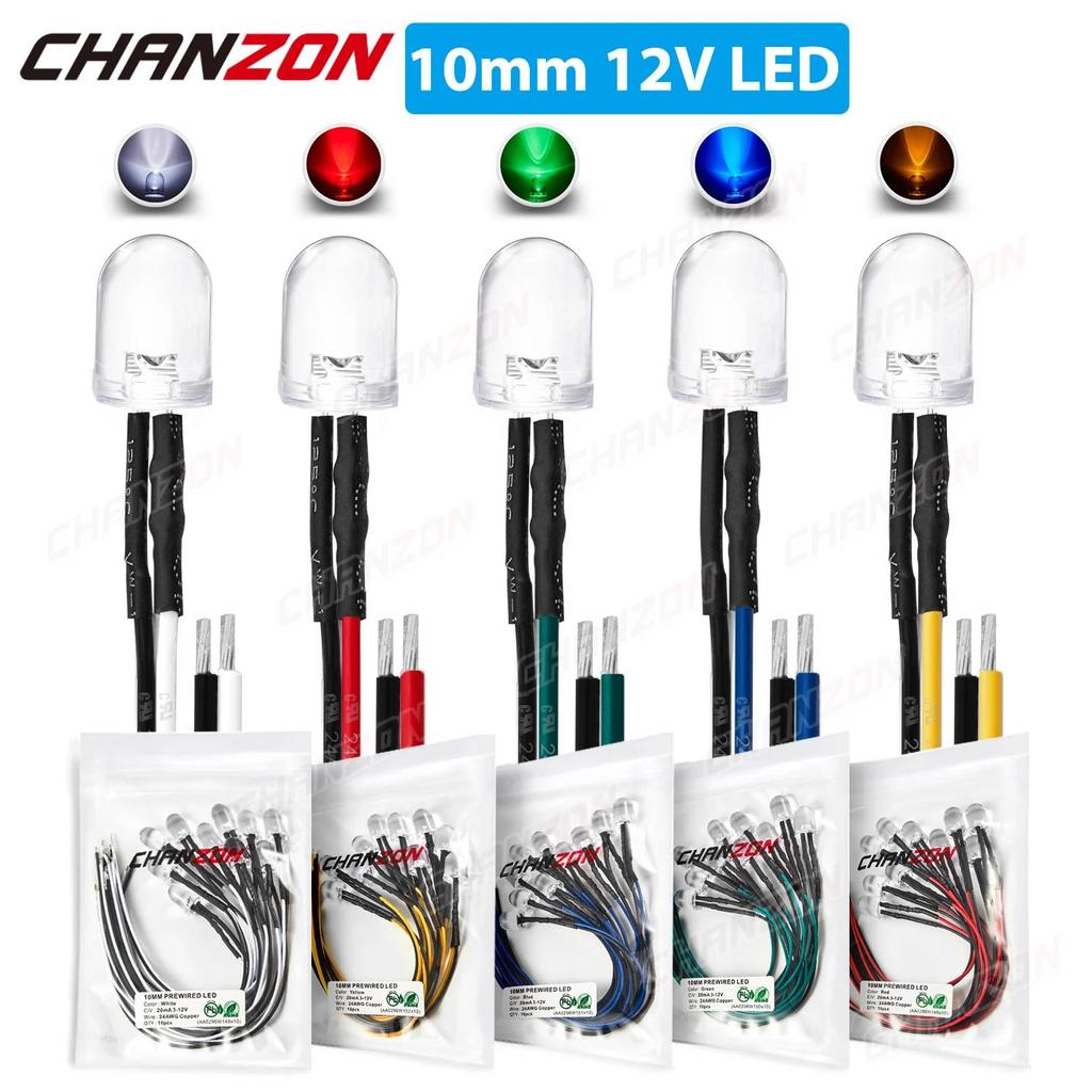 Jual 10pcs 10mm Prewired LED Light Emitting Diode DC 5V 6V 9V 12V ...