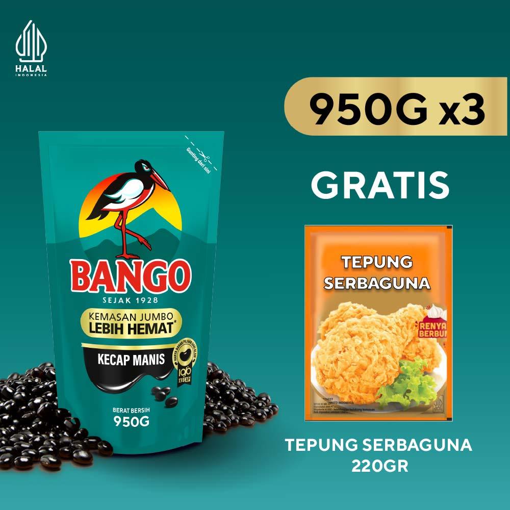 Jual Bango Kecap Manis Refill 950g x3, Free Tepung Bumbu Serbaguna 200G ...
