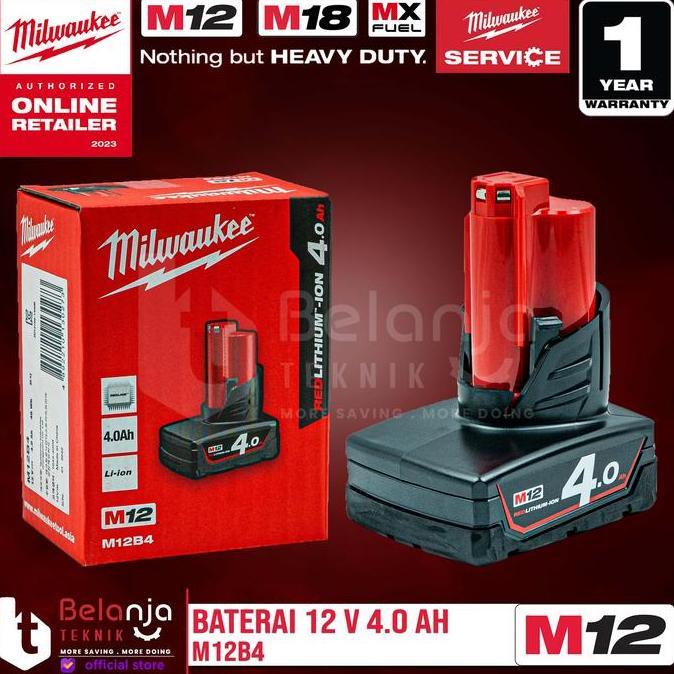Jual MILWAUKEE BATERAI M12B4 12 VOLT BATTERY M12 B4 12VOLT 4.0AH ...