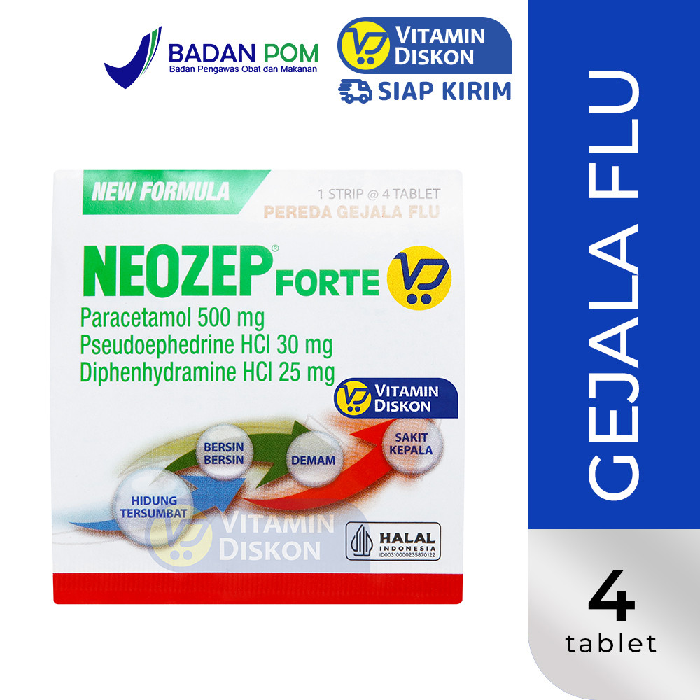 Jual NEOZEP FORTE - 1 STRIP ISI 4 TABLET | Pereda Flu, Pilek, Demam ...