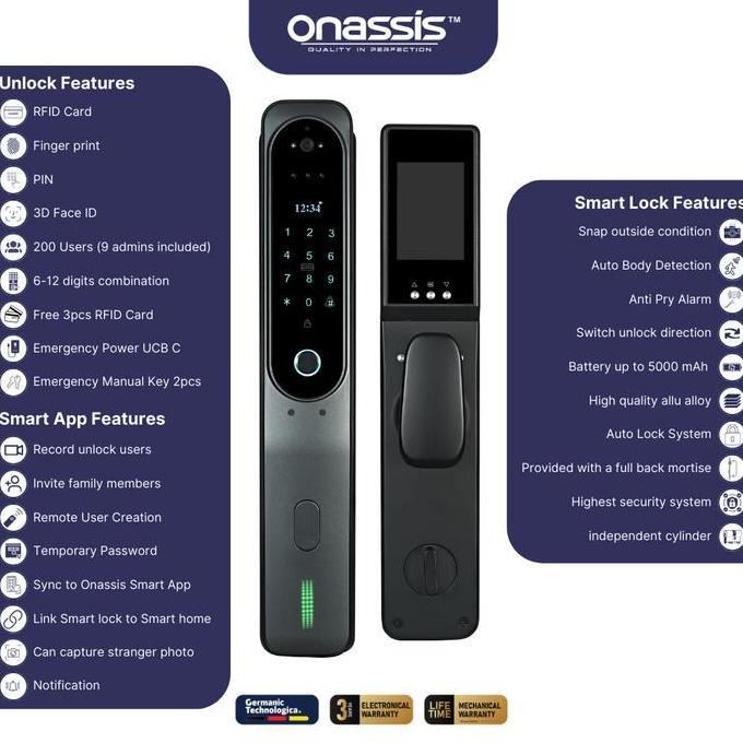 Jual Onassis Smart Lock K12 Pro dengan 3D Face ID RFID Card Password ...