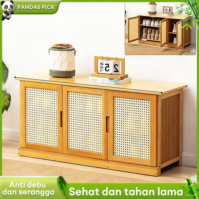 Jual Rak Sepatu Tertutup Lemari Sepatu Bambu Rak Kursi Sepatu Duduk ...