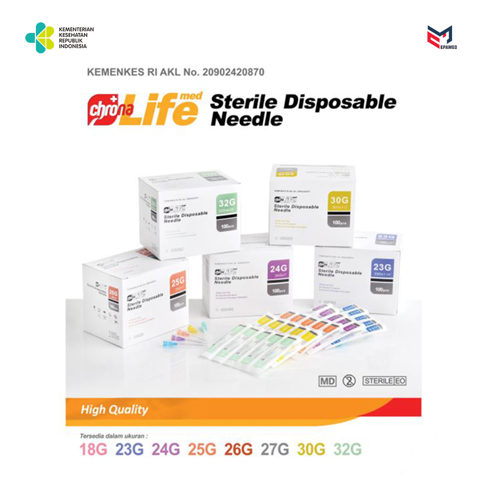 Jual Chrona Lifemed Sterile Disposable Needle isi 100 pcs | Jarum ...