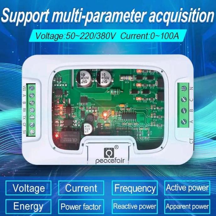 Jual Peacefair PZEM-6L24 AC Voltage 380V energy Meter 100A 3 Phase with ...