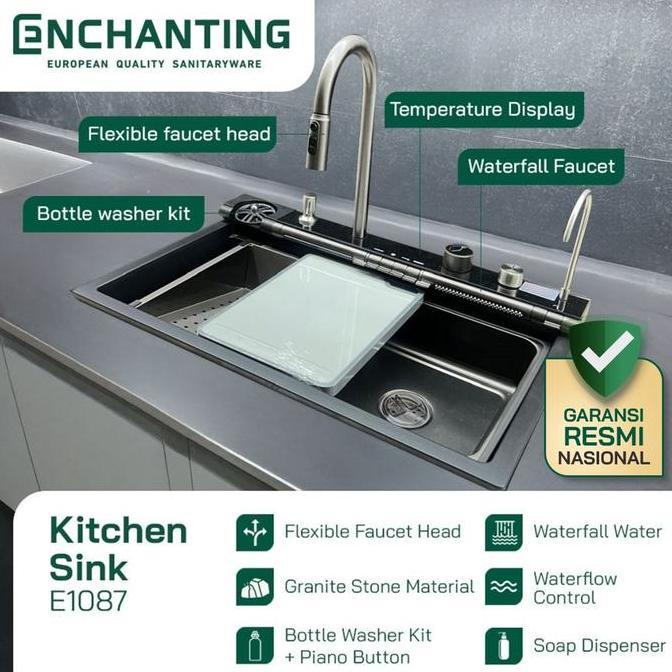 Jual ENCHANTING Smart Kitchen Sink Granite Stone 1 Bowl Black 75x46 ...