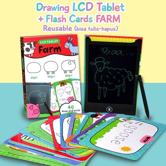 Jual Playing- Drawing Lcd Tablet & Flash Cards Box Set (Reusable-Bisa ...