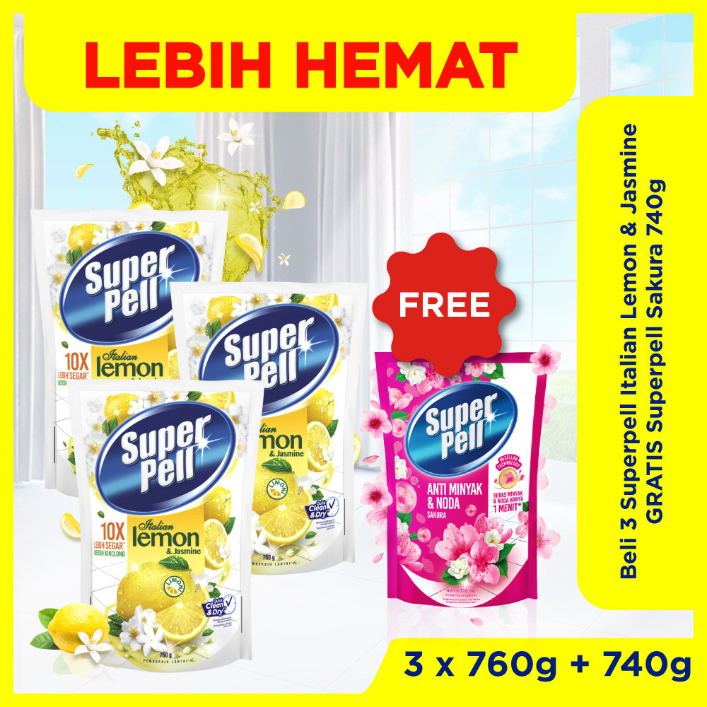 Jual Beli 3 Superpell Pembersih Lantai Italian Lemon & Jasmine 760g ...