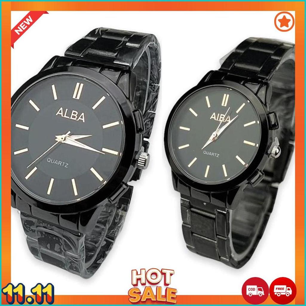 Jual [WIL] JAM TANGAN COUPLE ALBA FULL HITAM STRAP RANTAI/STELL COD ...