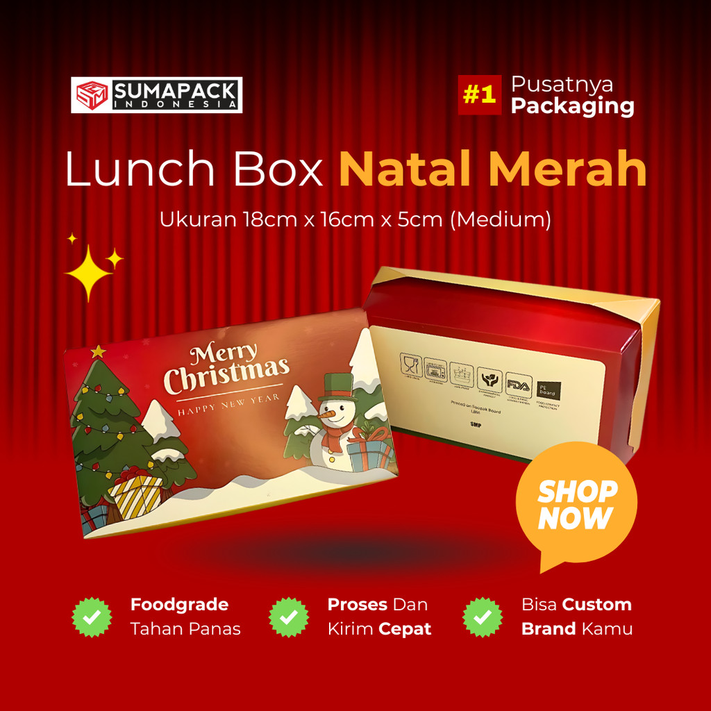 Jual Paper Lunch Box Motif Natal Satuan - Lunch Box Kertas Medium Food ...