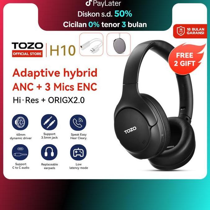 Jual Audioqt- (New Launch) Tozo H10 Hybrid Active Noise Cancelling ...