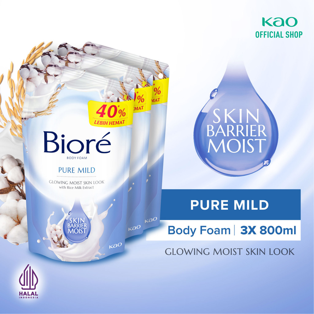 Jual Biore Body Foam Sabun Mandi Cair Pure Mild Pouch 800ml Triplepack ...