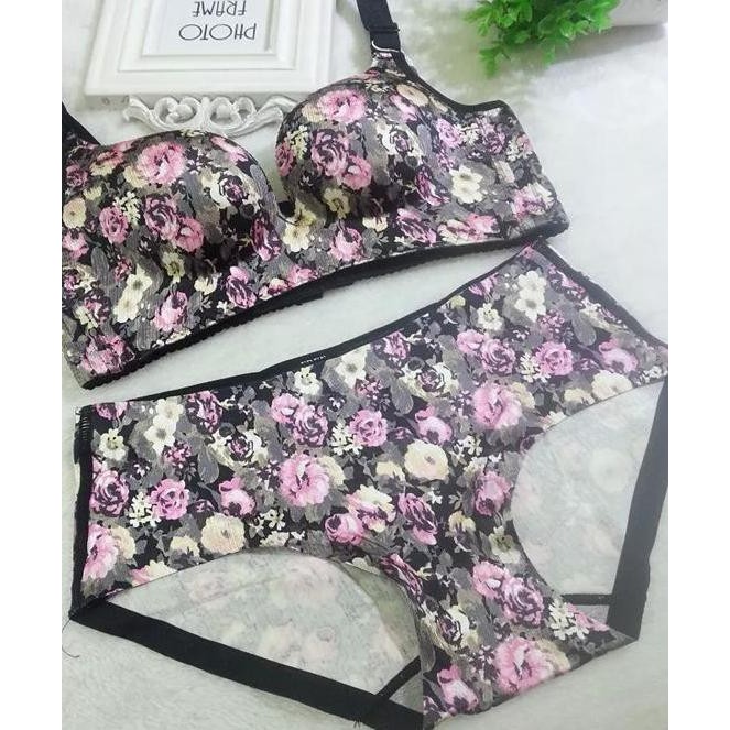 Jual BRA SET MOTIF BUNGA PINK (BS.81.7.TO) | Shopee Indonesia