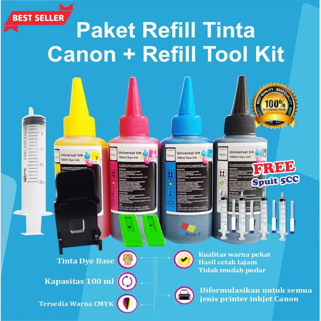 Jual Paket Tinta Infus Printer 4 Warna 100ml Refill Canon IP2770 ...