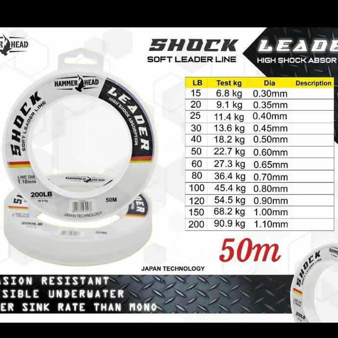 Jual senar leader hammerhead tulisan SHOCK LEADER 50 meter ada tulisan ...