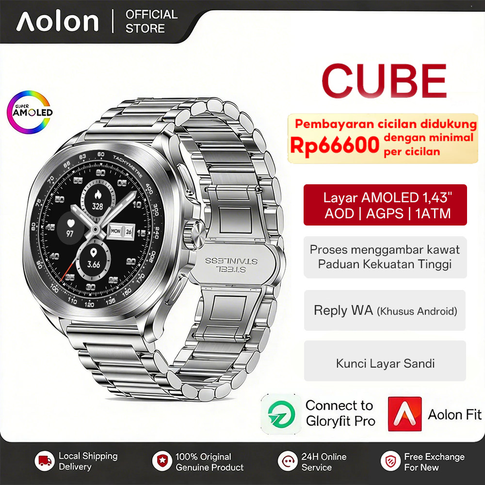 Jual [ Garansi 1 tahun ] Aolon Cube Smartwatch 1.43" AMOLED AOD ...