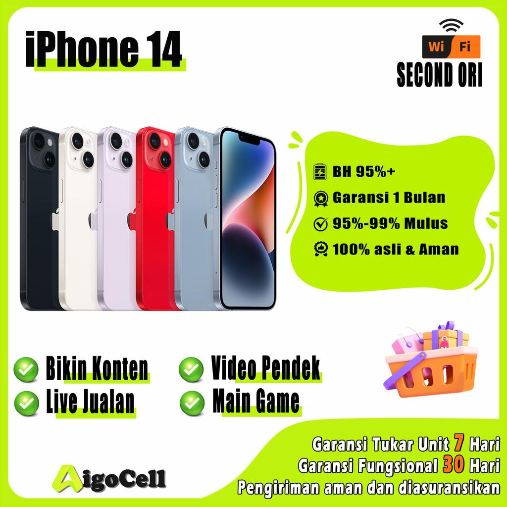 Jual iPhone 14 second inter 128GB/256GB Ori Mulus Face ID normal/wifi ...