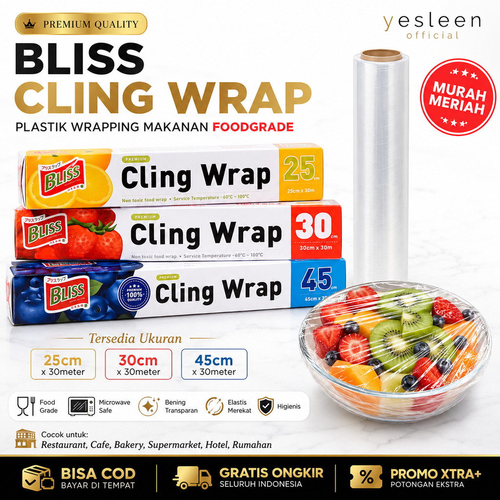 Jual Plastik Cling Wrap Roll Merk BLISS Foodgrade Higienis Bening ...