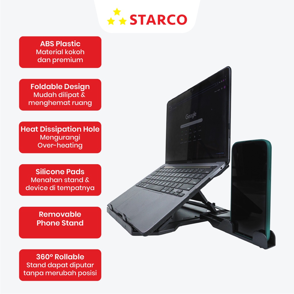 Jual Starco 2 in 1 Foldable Laptop Stand Holder Hp Tablet Stand Meja ...