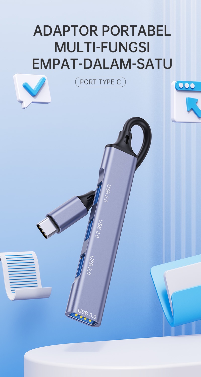 Jual KIVEE USB Hub Type C 4-in-1 KV-AD15 USB 3.0 High Speed 5Gbps ...
