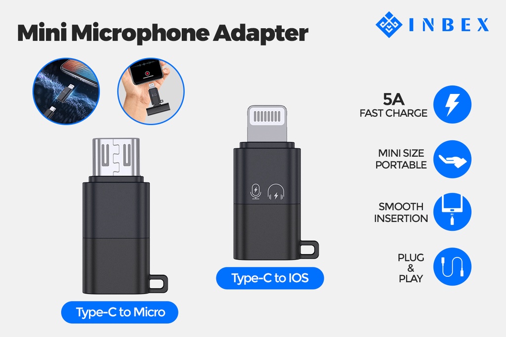 Jual INBEX Kabel Data Converters Microphone Adapter Type-C to Micro/IOS ...